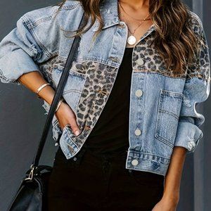 Jackets & Coats | Leopard Print Denim Jacket | Poshmark